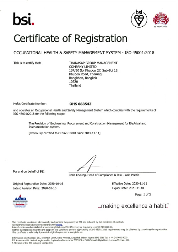 Certificate – Thanasap Group Management Co.,Ltd.